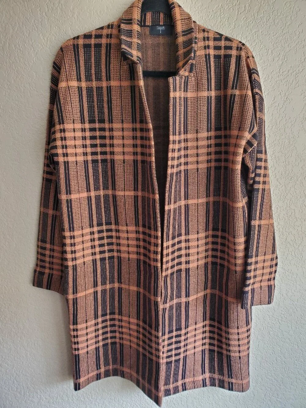 Tahari | Sweaters | Tahari Open Front Plaid Cardigan Black Camel Knit ...